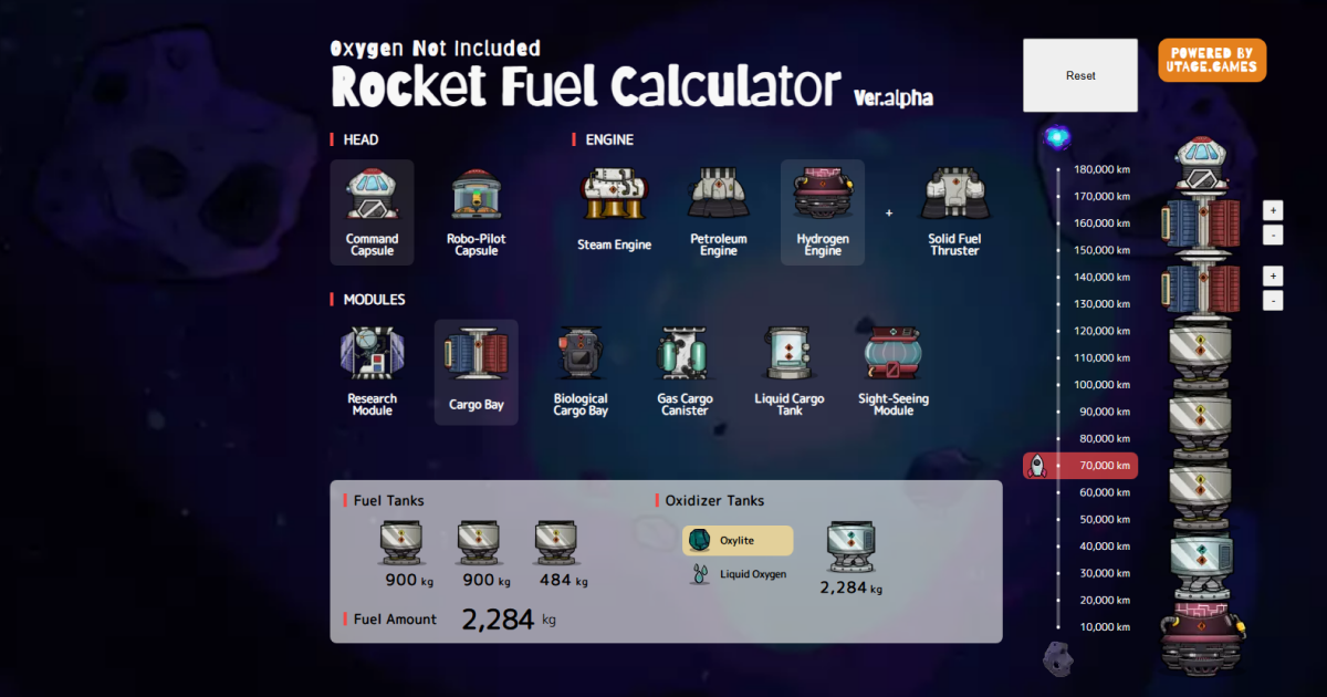 Rocket Fuel Calculator for Oxygen Not Included Base Game | UTAGE.GAMES
